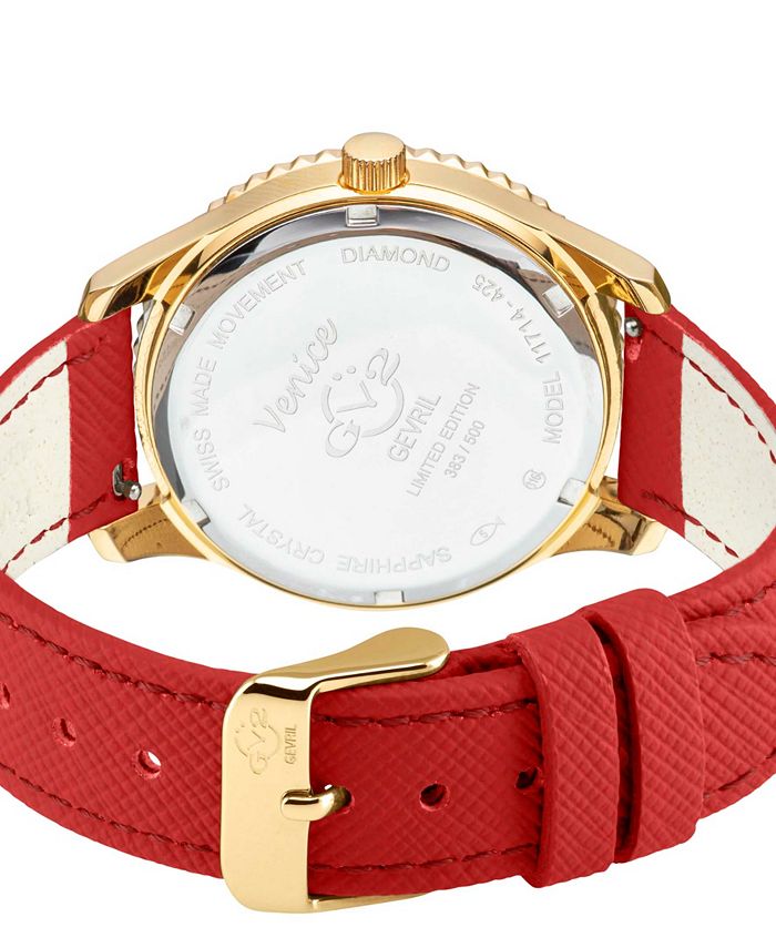 GV2 by Gevril Women's Venice Swiss Quartz Red Faux Leather Watch 38mm ...