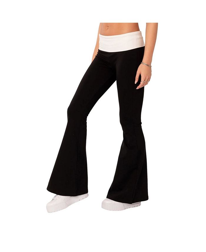 Edikted Women's Contrast Fold Over Flared Leggings - Macy's