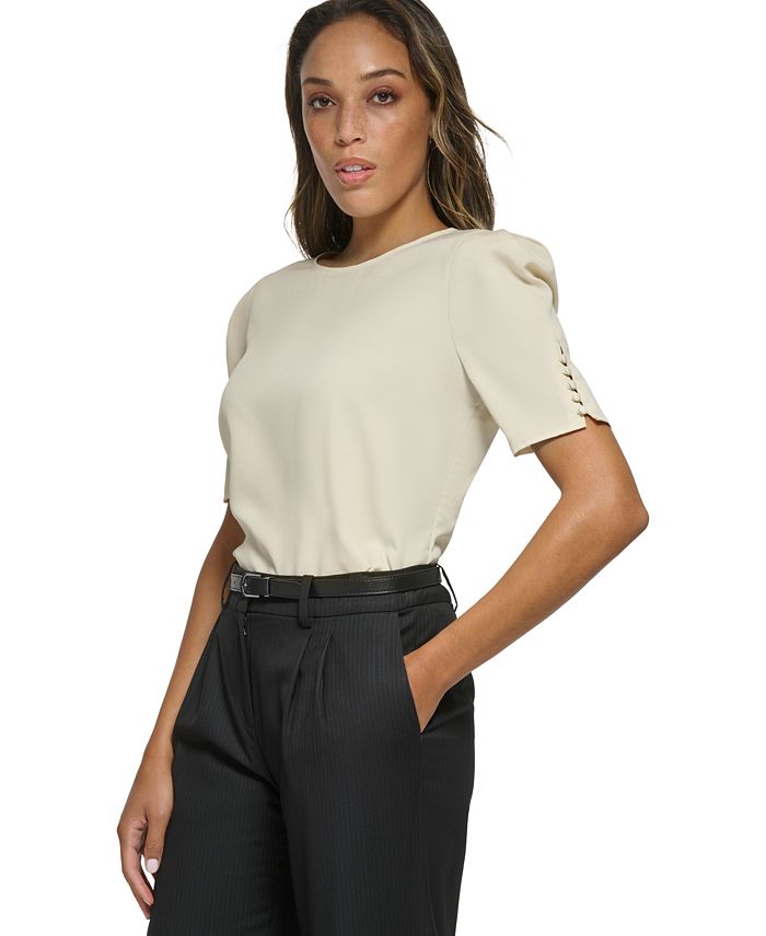 Calvin Klein Women's Puff-Sleeve Button-Cuff Blouse - Macy's