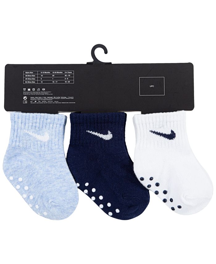 Nike Baby Boys or Baby Girls Core Ankle Gripper Socks, Pack of 3 - Macy's