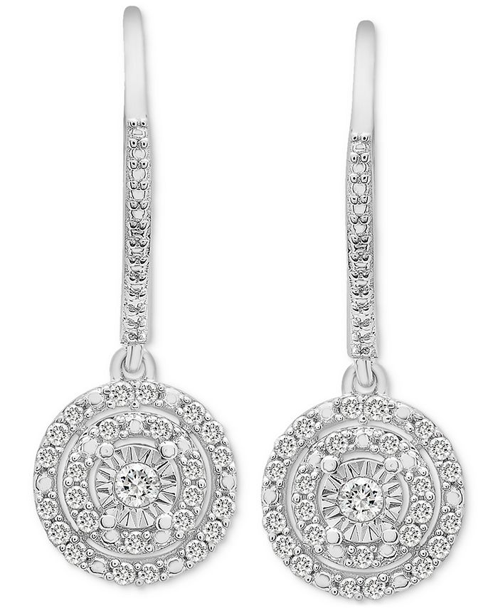 Macy's Diamond Circle Leverback Drop Earrings (1/4 ct. tw) in Sterling ...