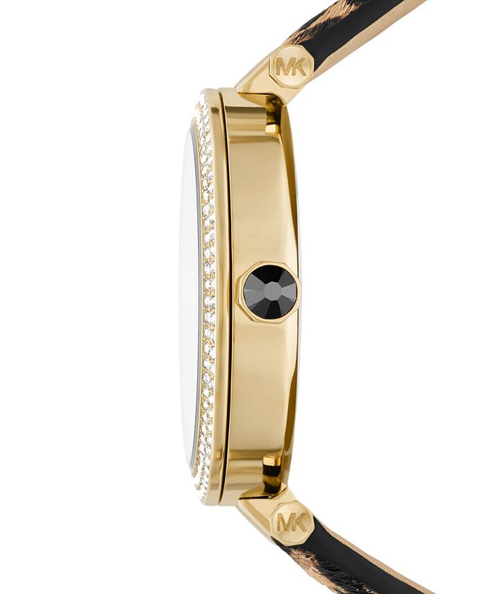 Michael Kors Women's Parker Quartz Three-Hand Leopard Print Calf Hair ...