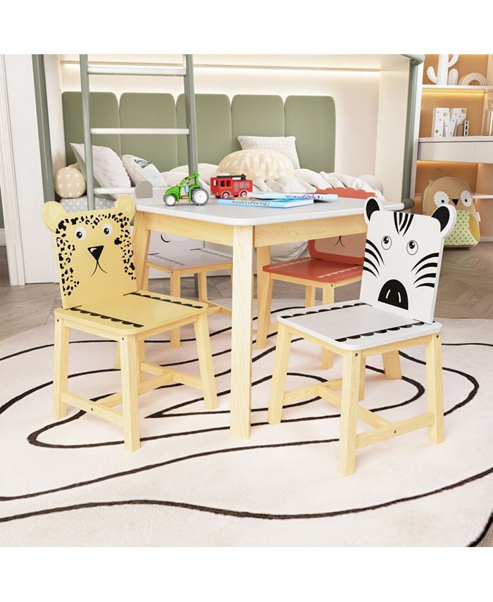 Simplie Fun 5 Piece Kiddy Table And Chair Set, Kids Wood Table With 4 ...