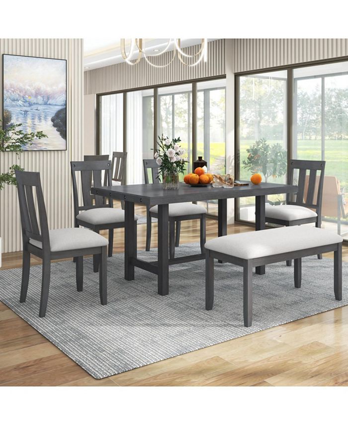 Simplie Fun Rustic Farmhouse 6-Piece Wooden Rustic Style Dining Set ...
