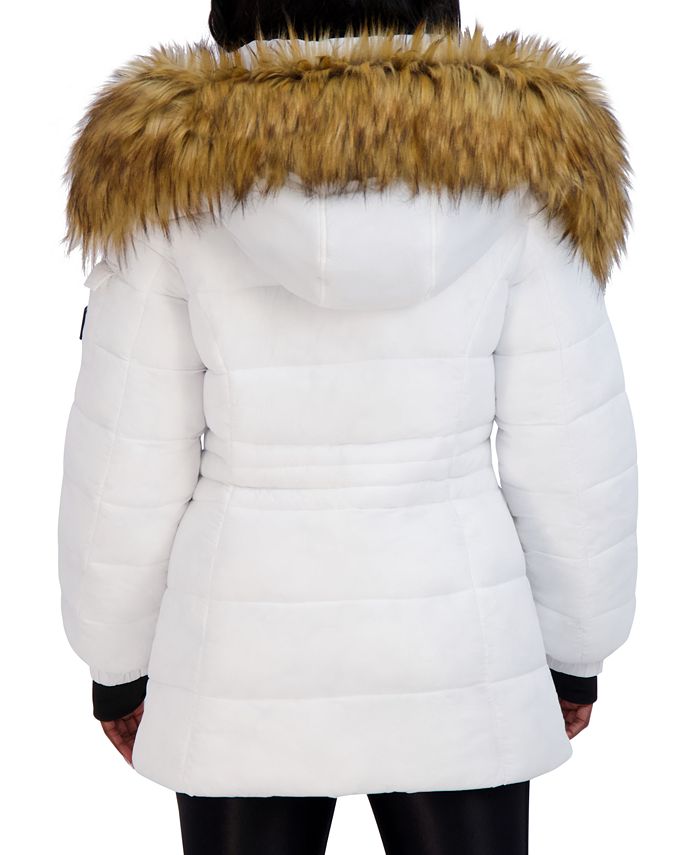 Steve Madden Juniors' Faux-Fur-Trim Hooded Puffer Coat - Macy's