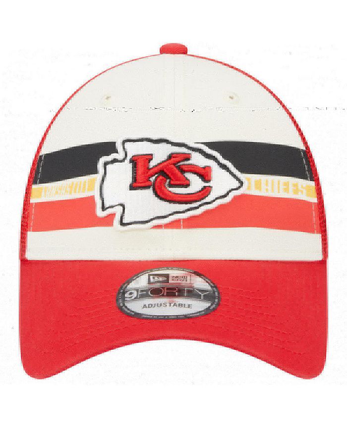 New Era Men's Cream, Red Kansas City Chiefs Team Stripe Trucker 9FORTY ...