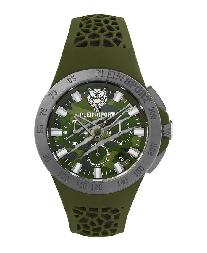 Plein Sport Men's Thunderstorm Chrono Green Silicone Strap Watch 43mm ...