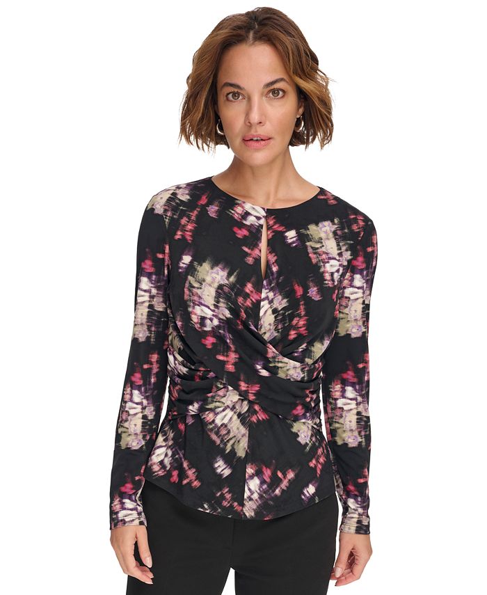 DKNY Women's Printed Twist-Front Keyhole Top - Macy's