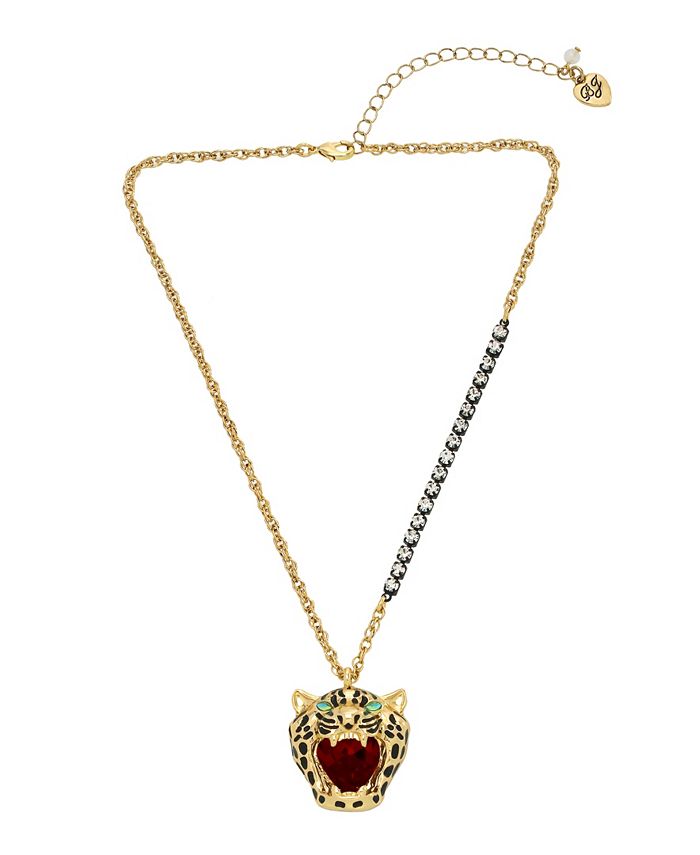 Betsey Johnson Faux Stone Cheetah Pendant Necklace - Macy's