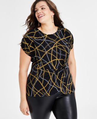 I.N.C. International Concepts Plus Size Chain-Print Gathered Top ...
