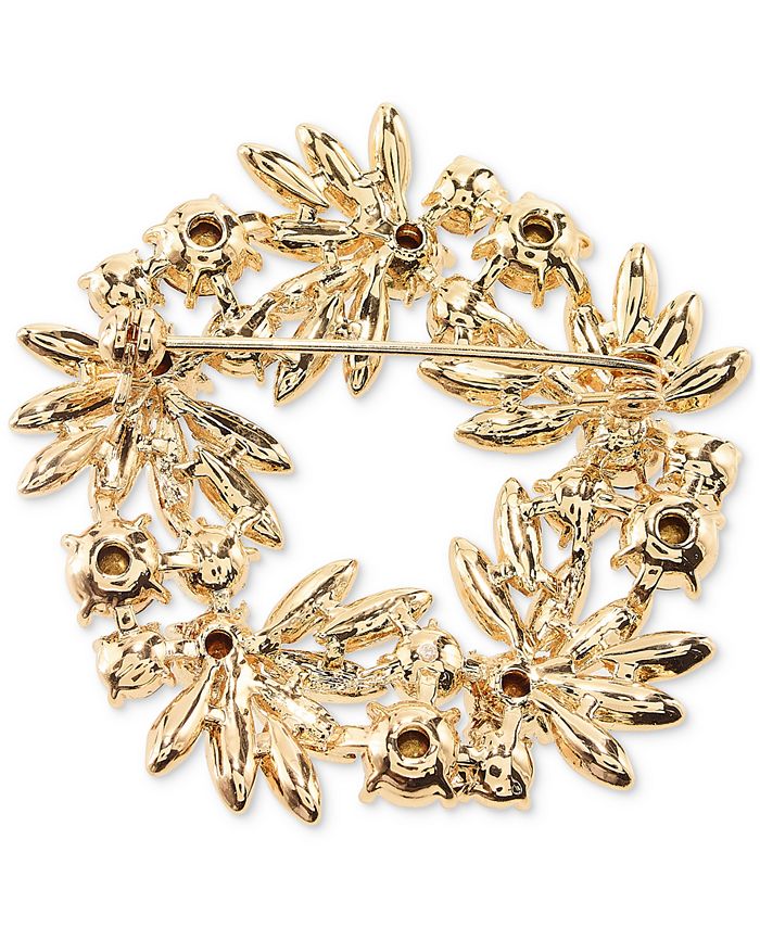 Holiday Lane Gold-Tone Multicolor Crystal Wreath Pin, Created for Macy ...