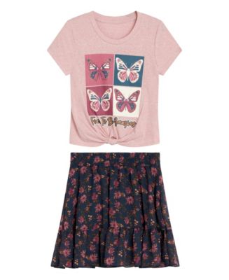 Beautees Big Girls Short Sleeve Crewneck T-shirt and Printed Skirt, 2 ...