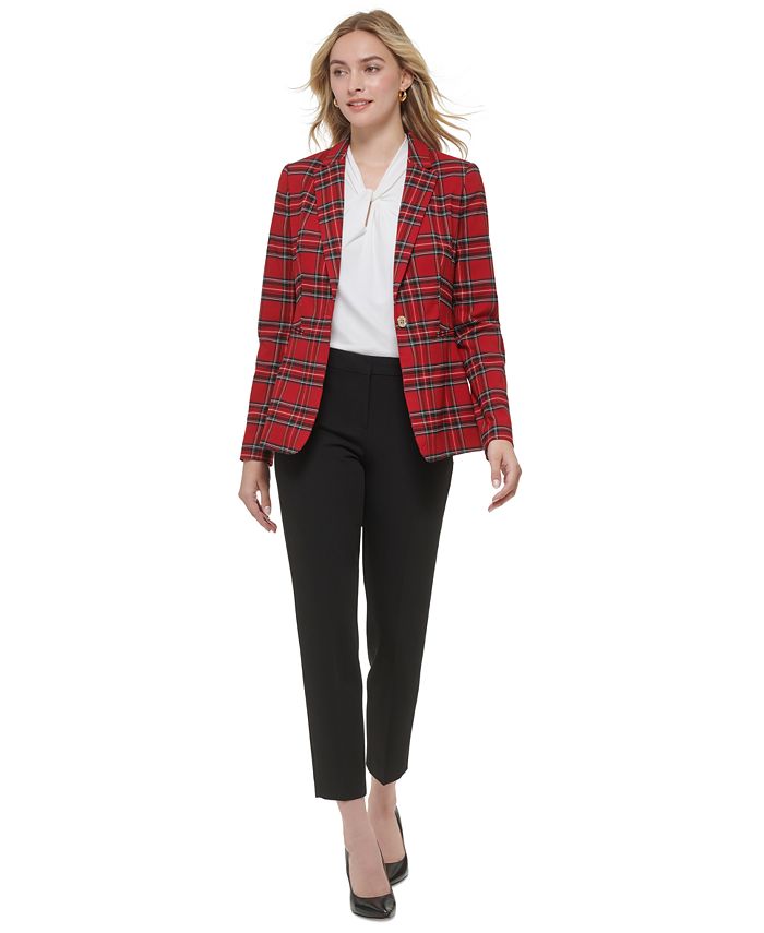Tommy Hilfiger Women's Slim Fit One-Button Plaid Blazer - Macy's