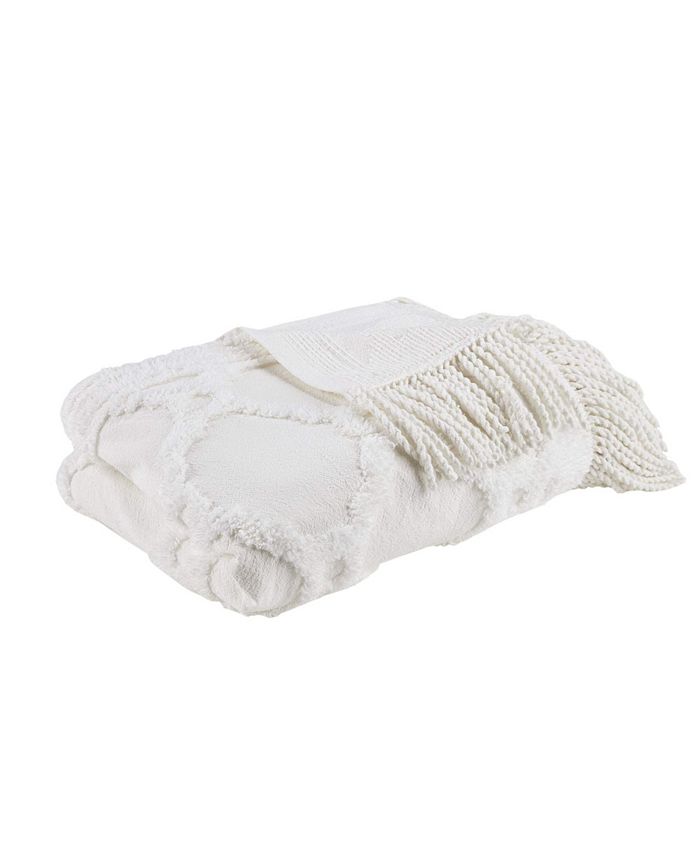 Gracie Mills Cotton Brianne Tufted Throw Blanket, Ivory - Full/Queen ...
