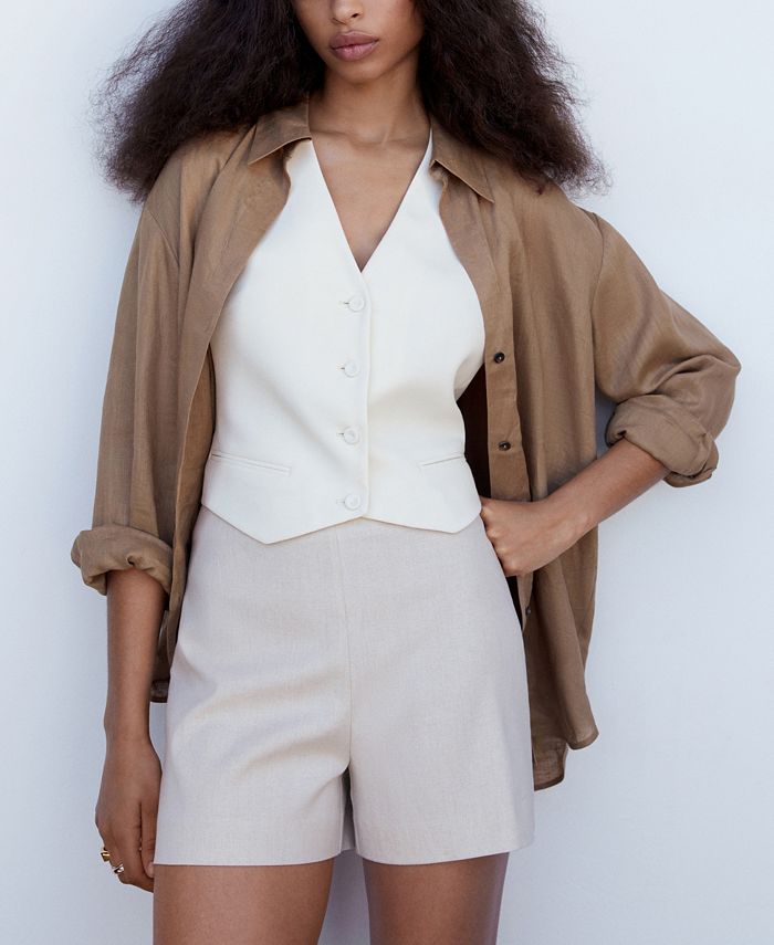 MANGO Women's Linen-Blend High-Waist Shorts - Macy's
