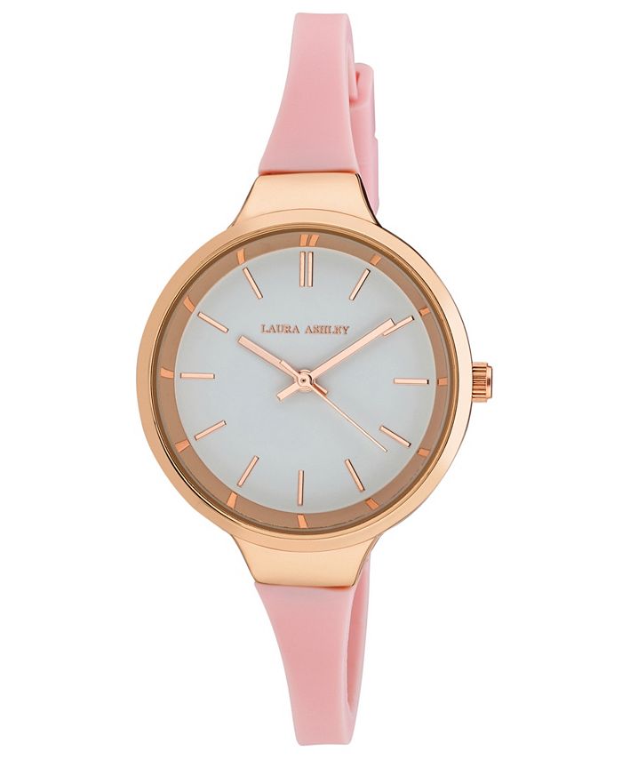 Laura Ashley Women's Quartz Pink Silicone Watch 34mm - Macy's