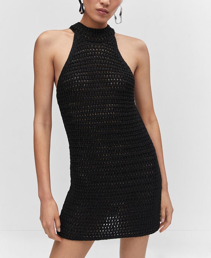 MANGO Women's Lurex Halter Neck Dress - Macy's