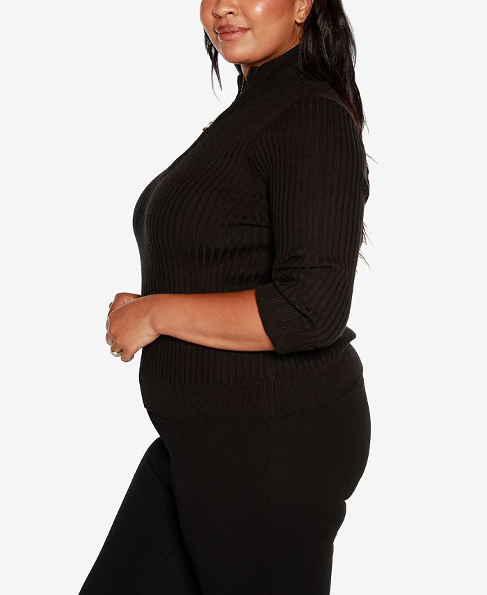 Belldini Black Label Plus Size Ribbed Quarter Zip Sweater - Macy's
