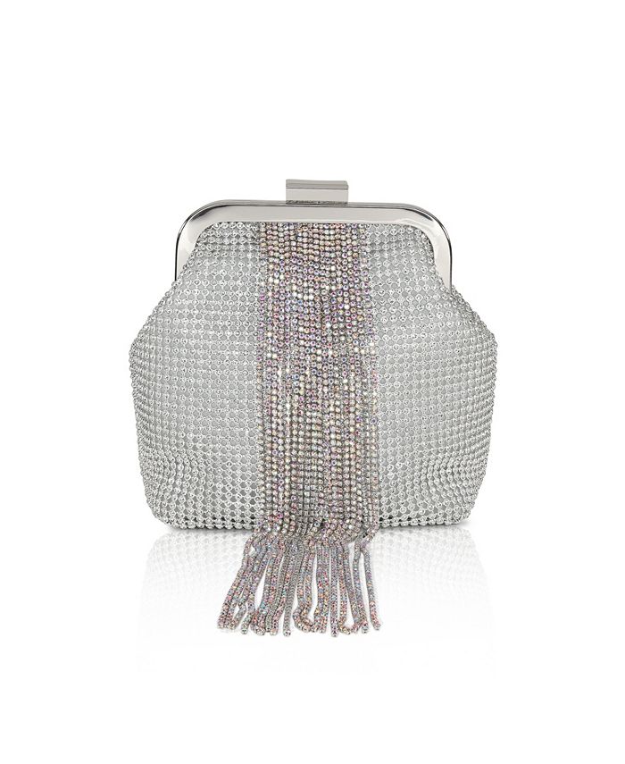 Jewel Badgley Mischka Mila Crystal Mesh Pouch with Rhinestone Fringe ...
