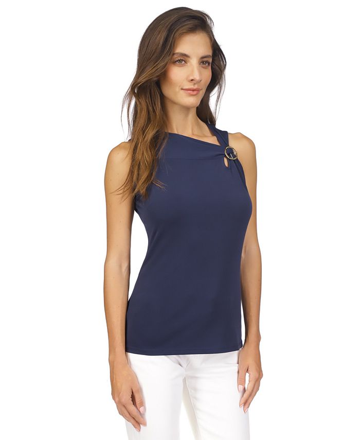 Michael Kors Women's Asymmetrical-Neck Ring Tank Top - Macy's