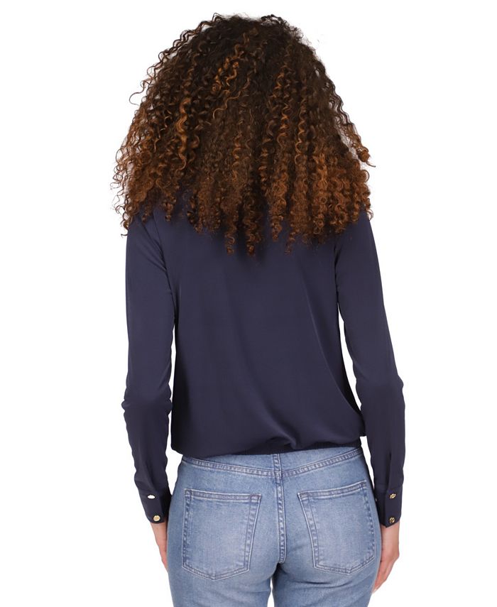 Michael Kors Women's Solid Collared Faux-Wrap Top - Macy's