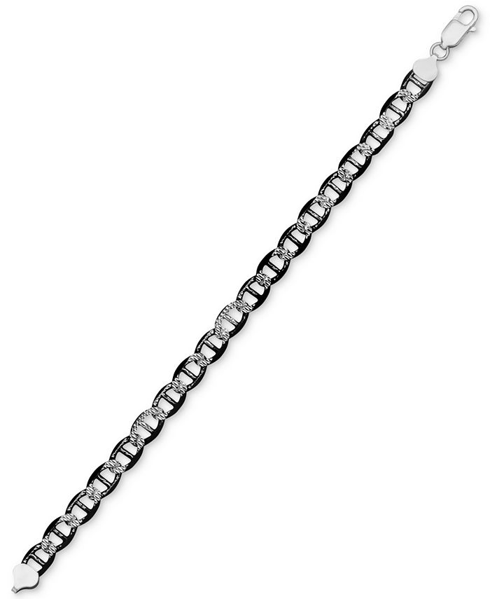 Macy's Men's Mariner Link Chain Bracelet in Sterling Silver & Black ...