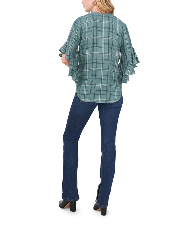 Vince Camuto Plaid Ruffle-Sleeve Top - Macy's