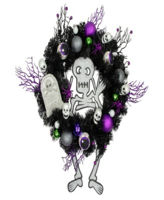 Spooky Skeleton Pine Halloween Wreath, 24" Unlit - Macy's
