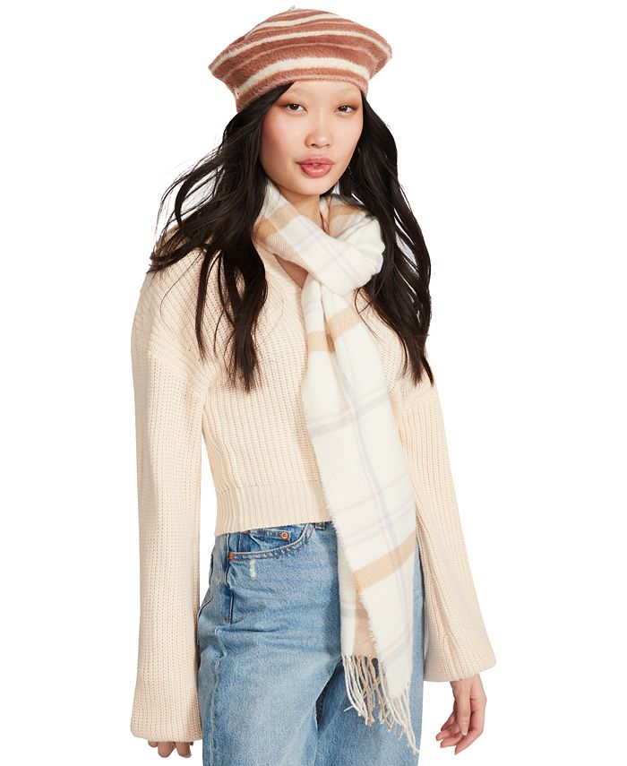 Steve Madden Women's Pop Plaid Fringe-Trim Scarf - Macy's