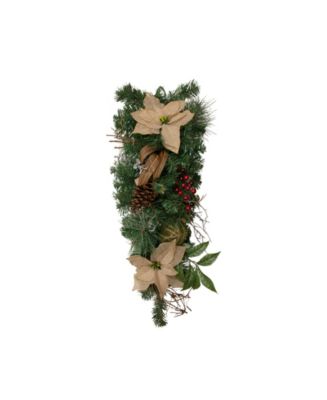 28" Mixed Pine Berry and Poinsettia Artificial Christmas Teardrop Swag ...