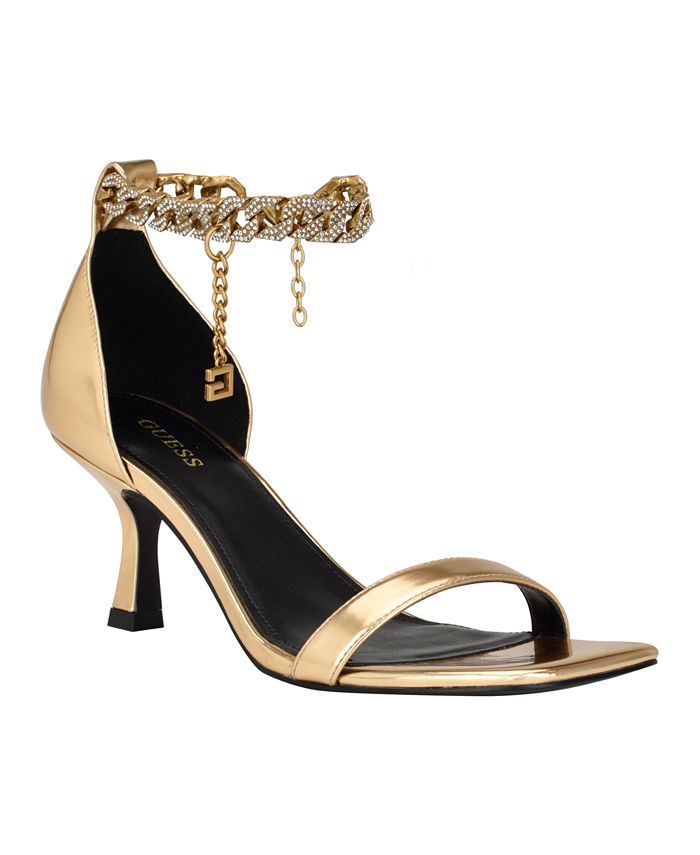 GUESS Women's Remo Open Toe Stiletto Chain Detail Dress Sandals - Macy's