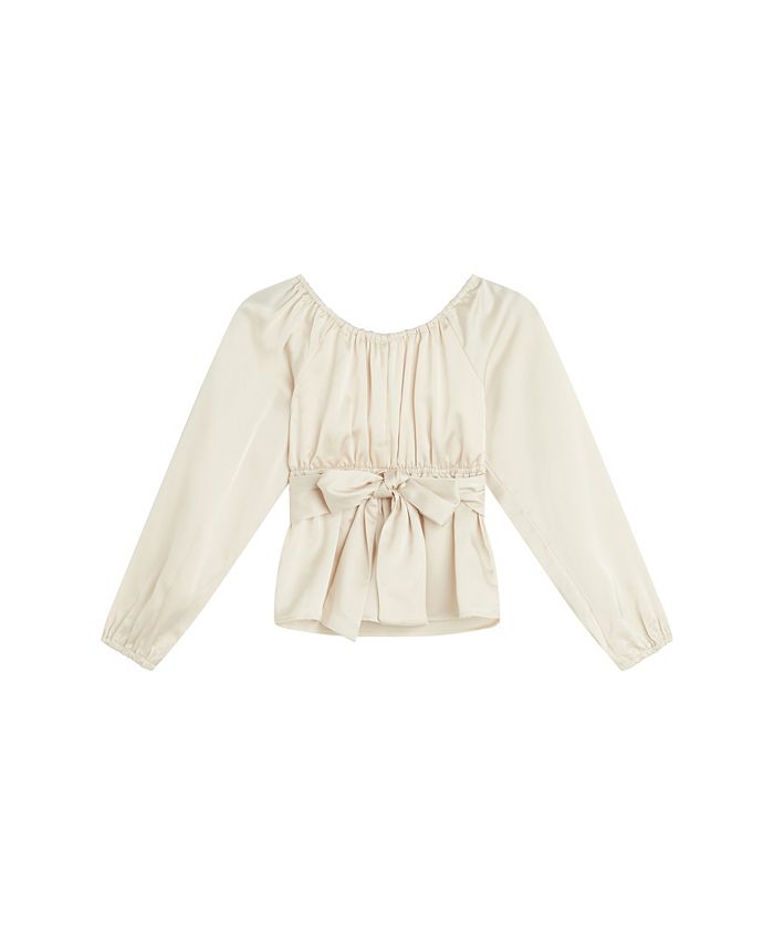 Beautees Big Girls Long Sleeve Tie-Back Satin Peasant Blouse Top - Macy's