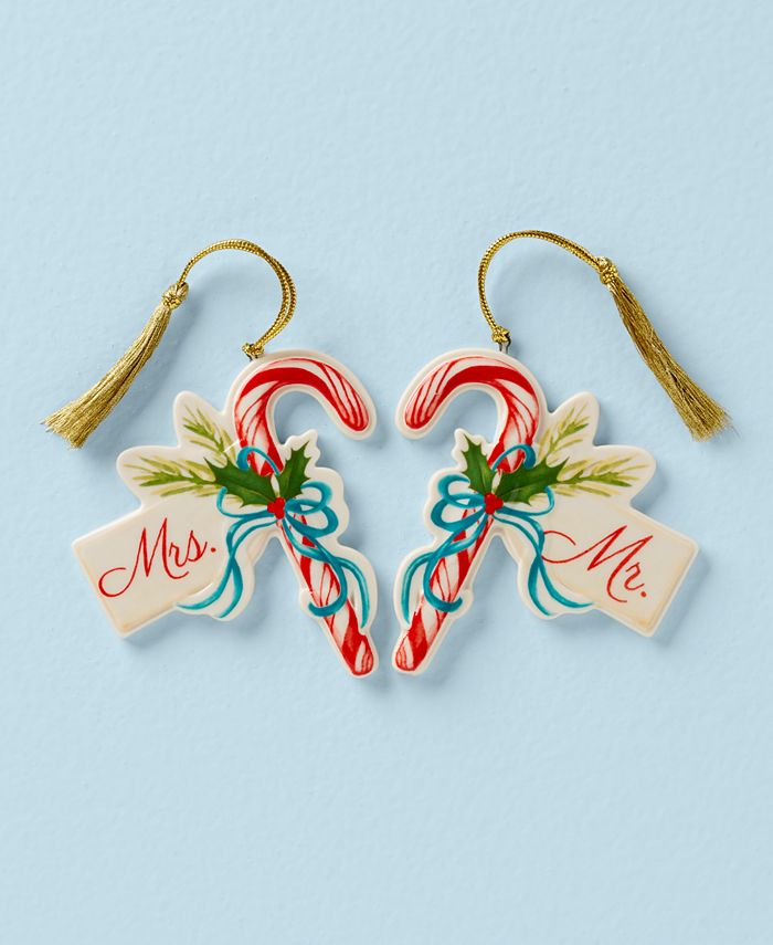 Lenox Mr & Mrs 2-Pc. Porcelain Candy Cane Ornament Set - Macy's