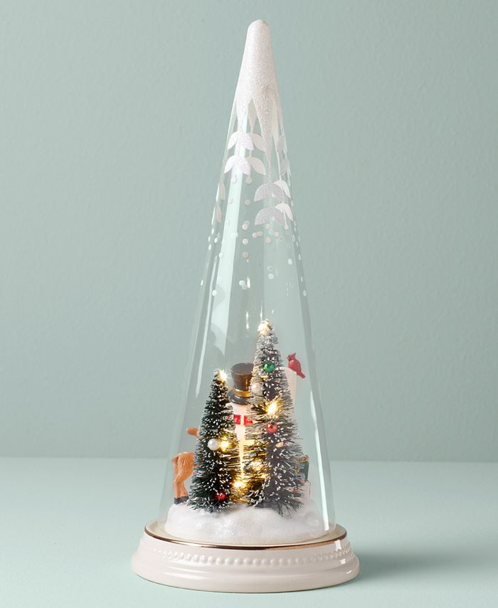 Lenox Lighted Christmas Cone With North Pole Snowman Scene Figurine ...