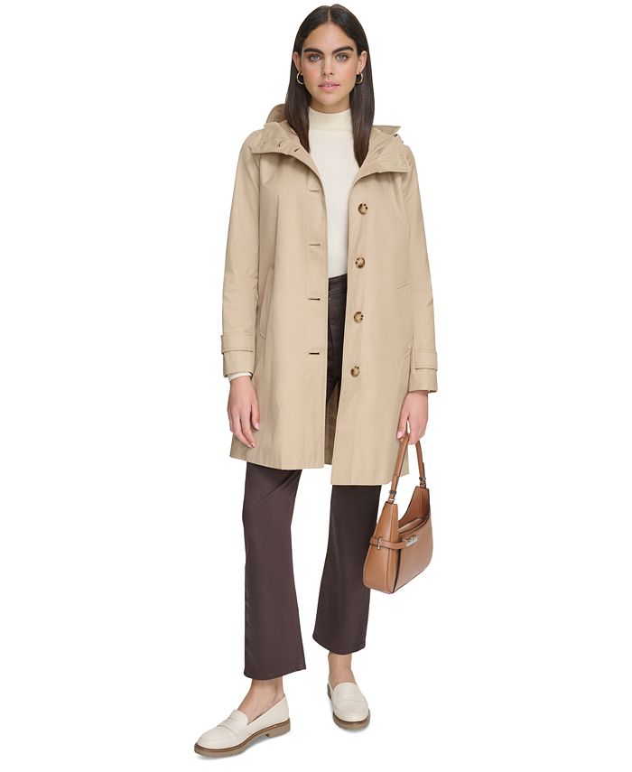 Calvin Klein Women's Single-Breasted Hooded Button Up Raincoat - Macy's