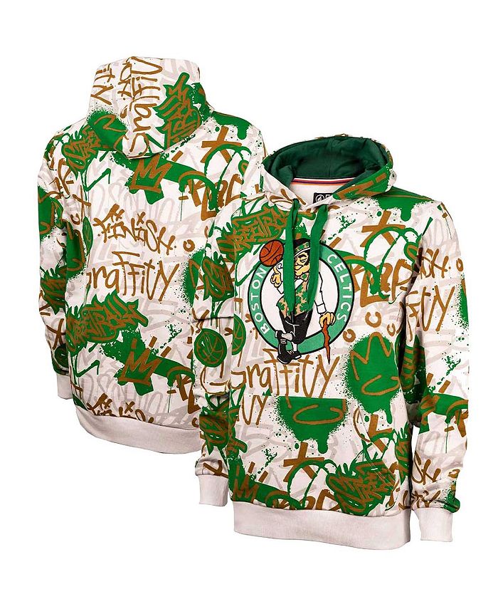 FISLL Men's Cream Boston Celtics Graffiti Allover Print Pullover Hoodie ...