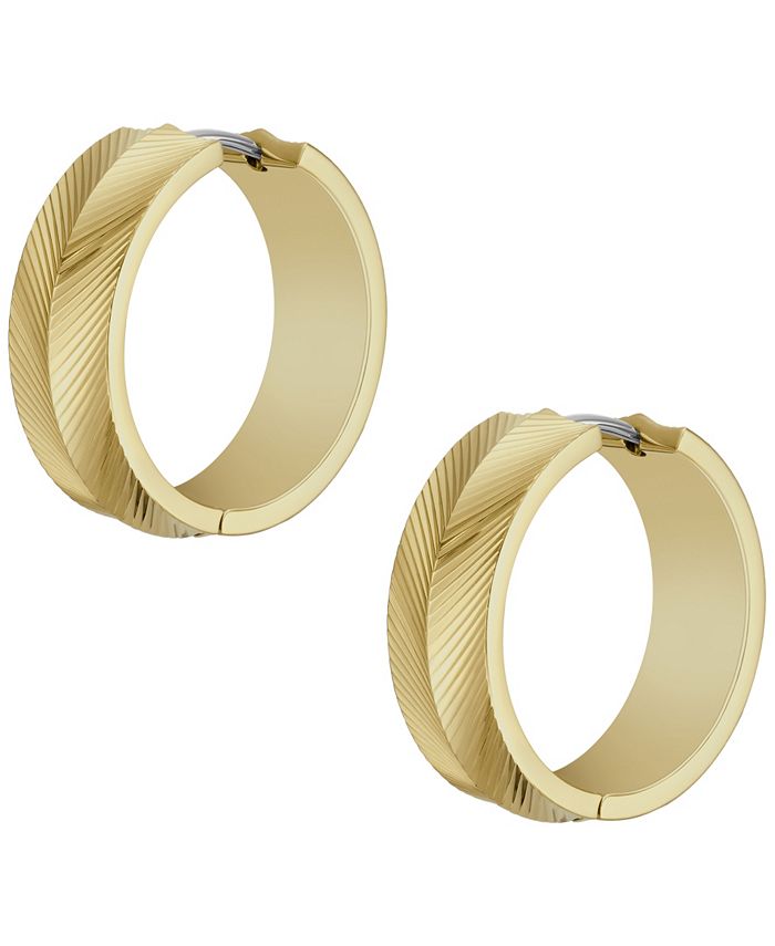 Fossil Harlow Linear Texture Gold-Tone Stainless Steel Hoop Earrings ...
