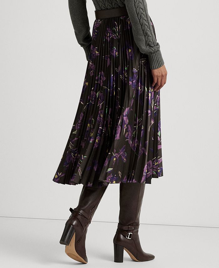 Lauren Ralph Lauren Women's Floral Pleated Satin Charmeuse Skirt - Macy's