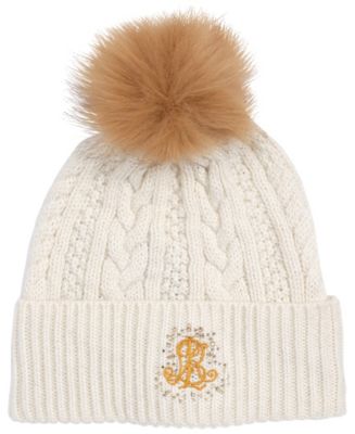 Lauren Ralph Lauren Stone Logo Cuff Hat with Pom - Macy's