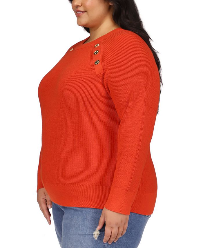 Michael Kors Plus Size Snap Raglan Sleeve Sweater Macys