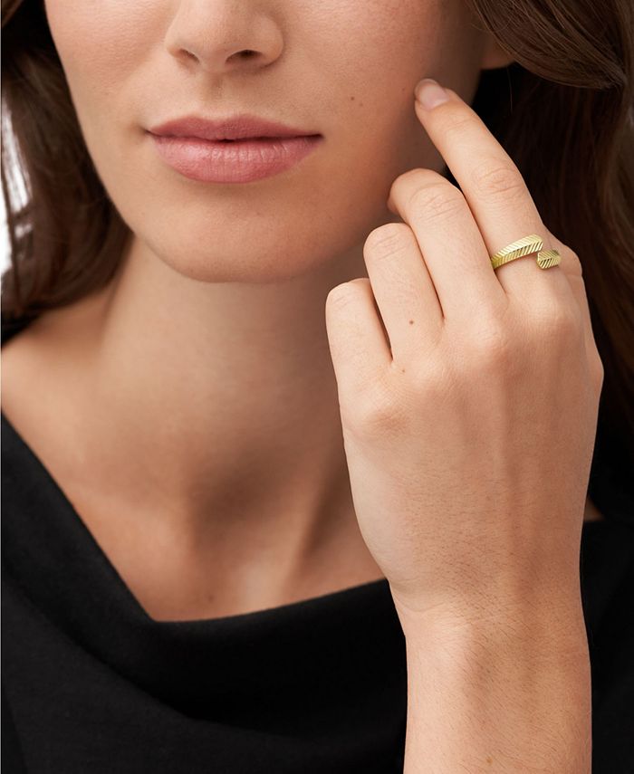 Fossil Harlow Linear Texture Gold-Tone Stainless Steel Wrap Ring - Macy's