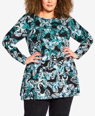Avenue Plus Size Casey Smock Print Tunic Top - Macy's