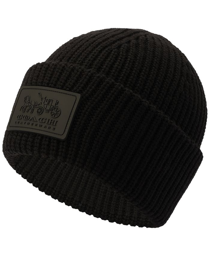 COACH Women's Classic Ribbed Tonal Patch Cuff Beanie - Macy's