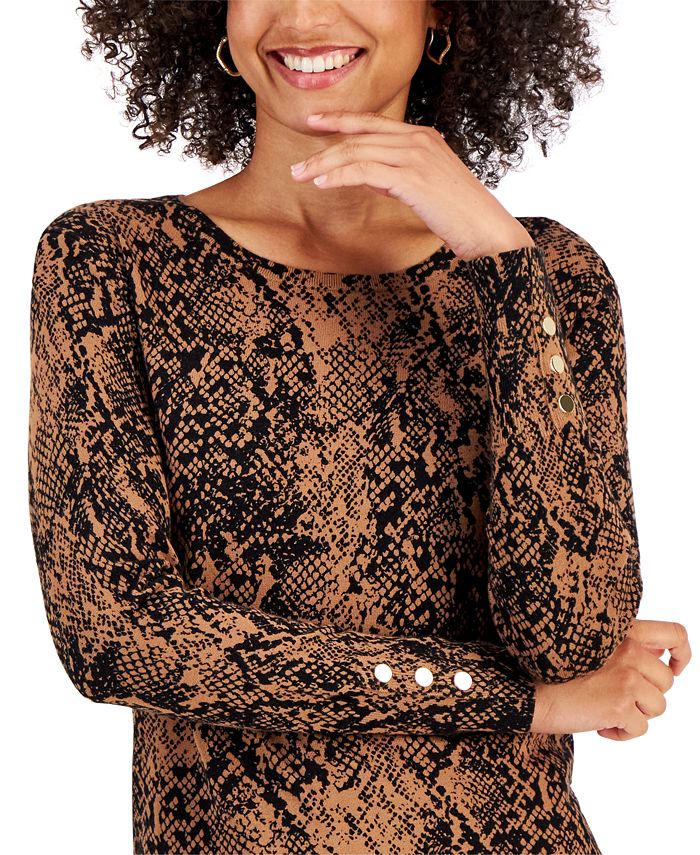 JM Collection Printed Buttoned-Cuff Sweater, Created for Macy's - Macy's