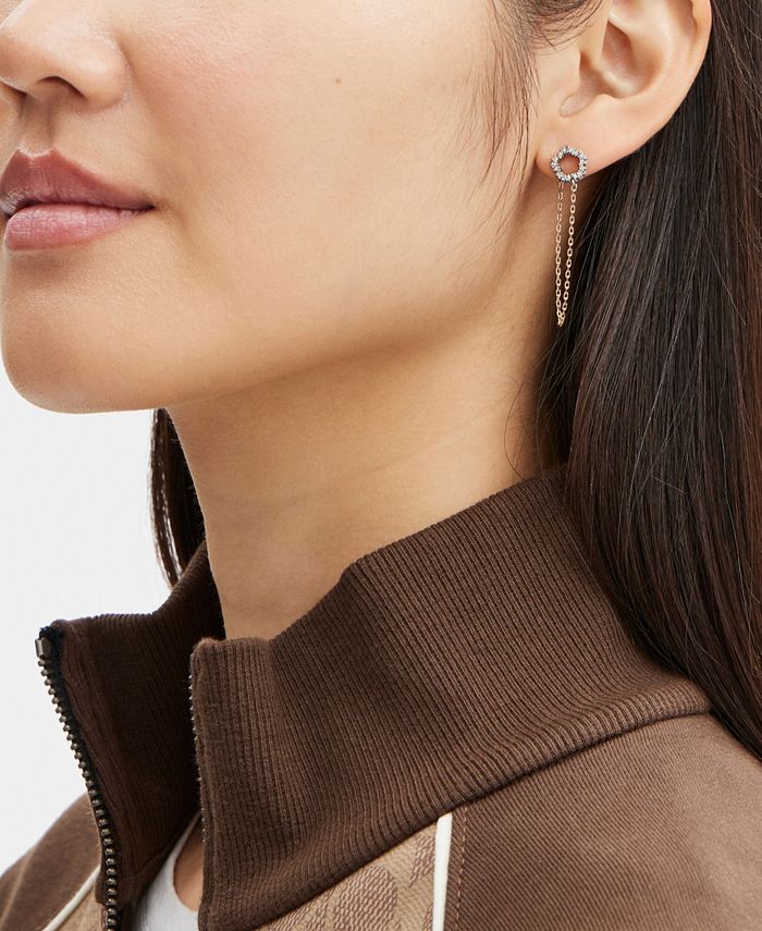 COACH Faux Stone Signature Pave Tea Rose Swag Earrings - Macy's