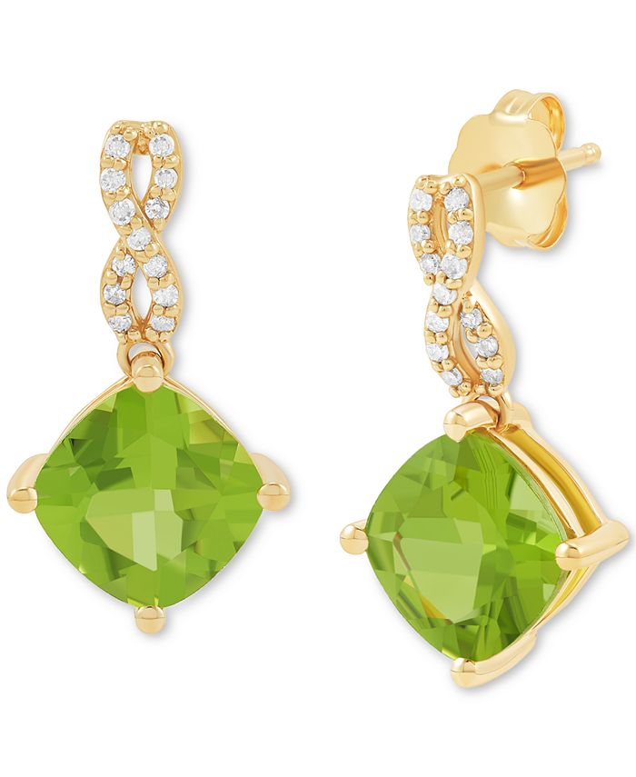 Macy's Peridot (3-1/5 ct. t.w.) & Diamond (1/10 ct. t.w.) Cushion Drop ...