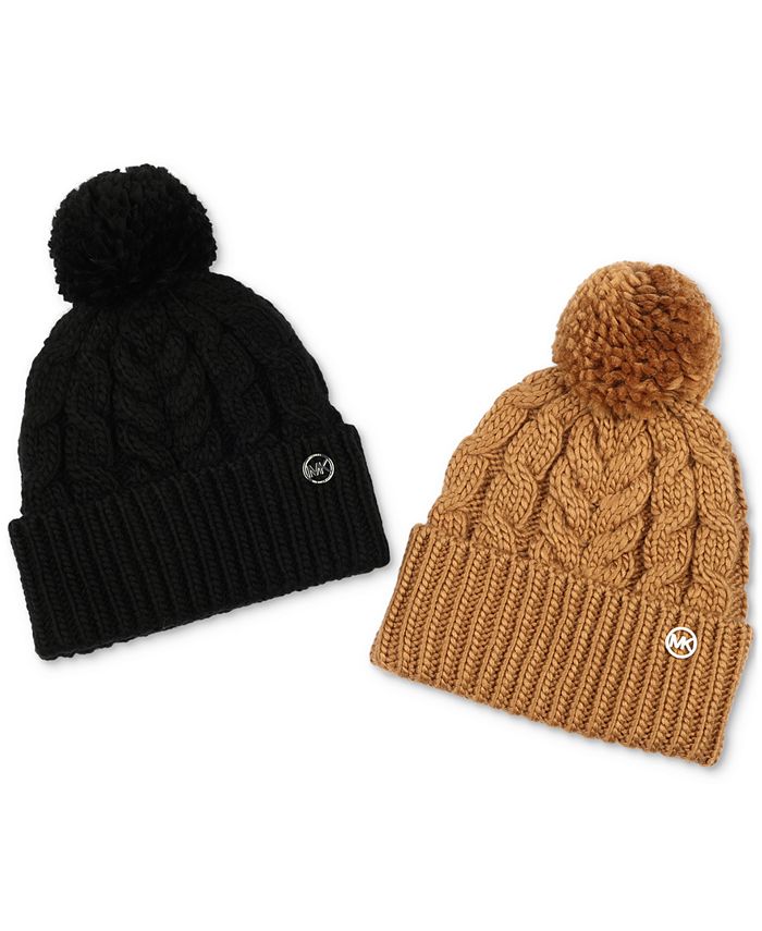 Michael Kors Women's Moving Cables Cuffed Pom Pom Beanie - Macy's