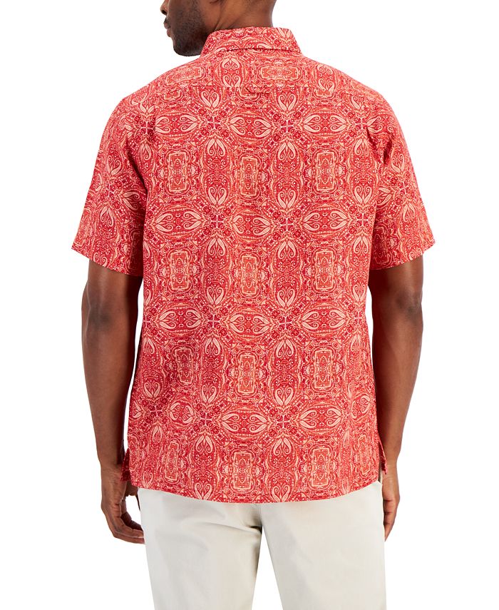 Club Room Mens Danuvio Medal Print Short Sleeve Button Down Linen