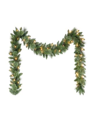 Puleo 9' x 10" Pre-Lit Garland with Battery Operated Timer - Macy's