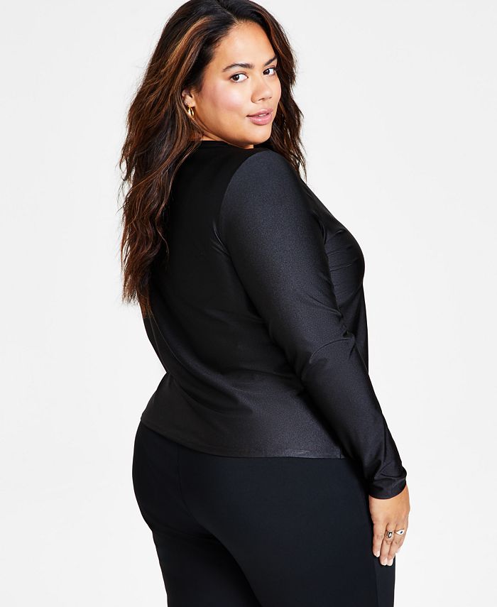 Bar III Plus Size V-Neck Long-Sleeve Shine Knit Top, Created for Macy's ...